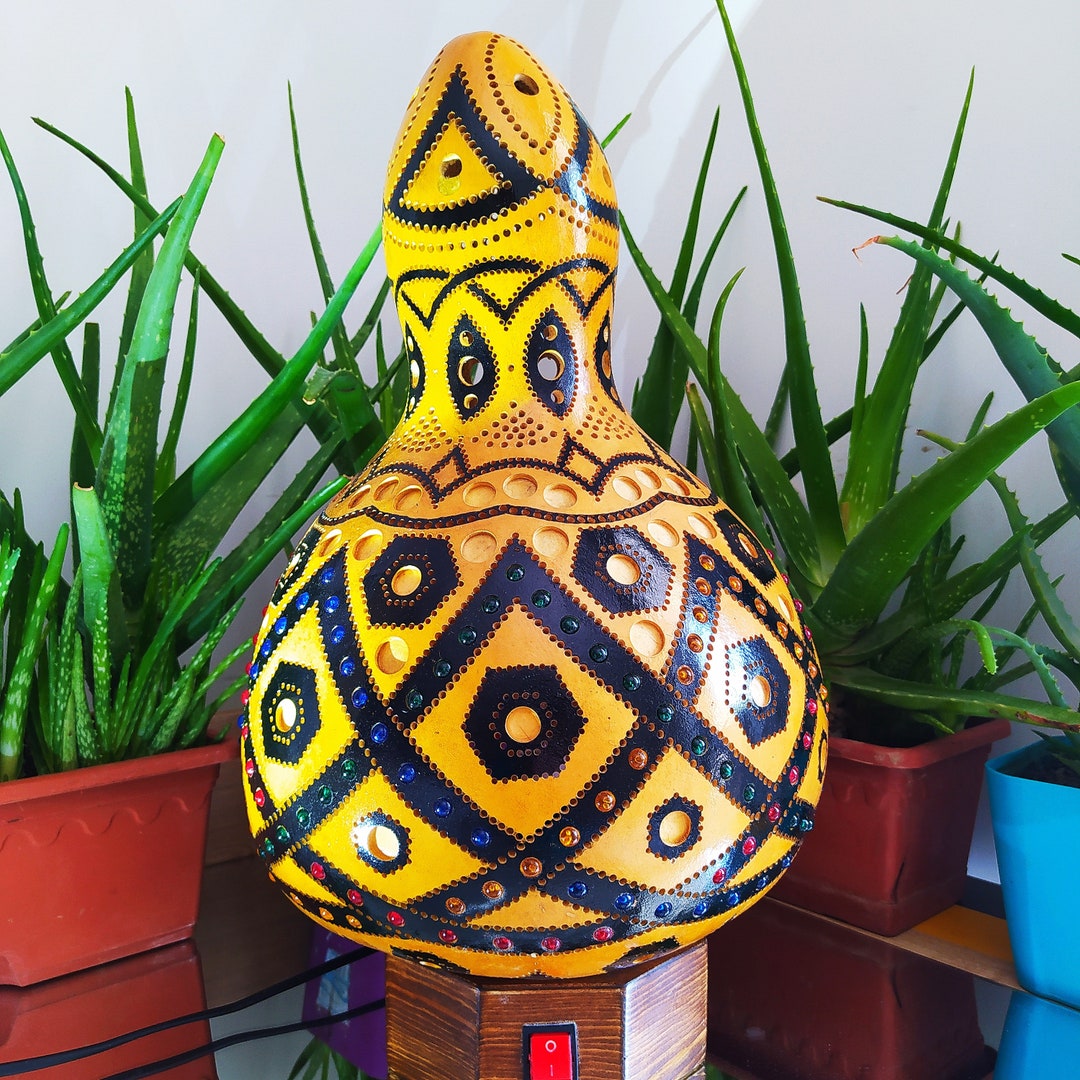 Housewarming İdeas, Wall Light Reflection Gourd Lamp Wooden Handmade ...