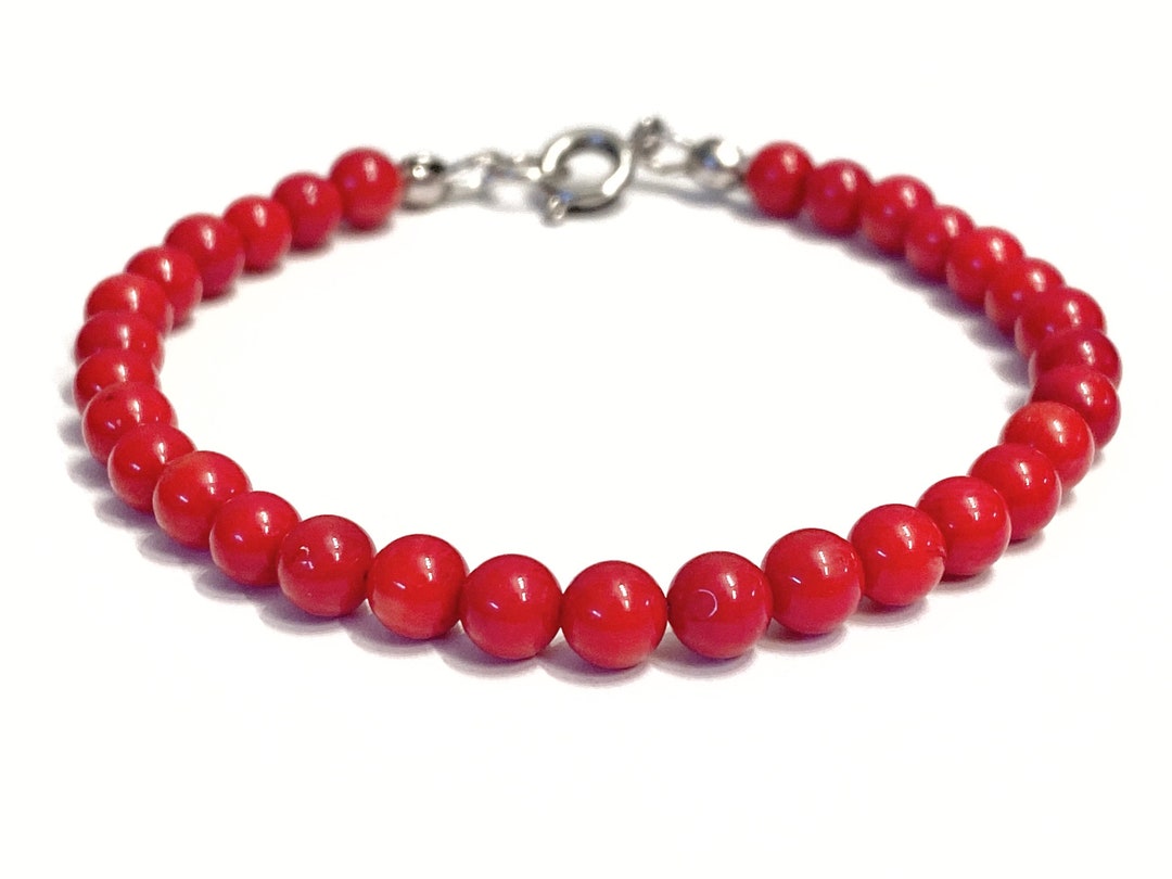 Red Coral Bead Bracelet, Dainty Coral Bracelet, Simple Red Bracelet ...