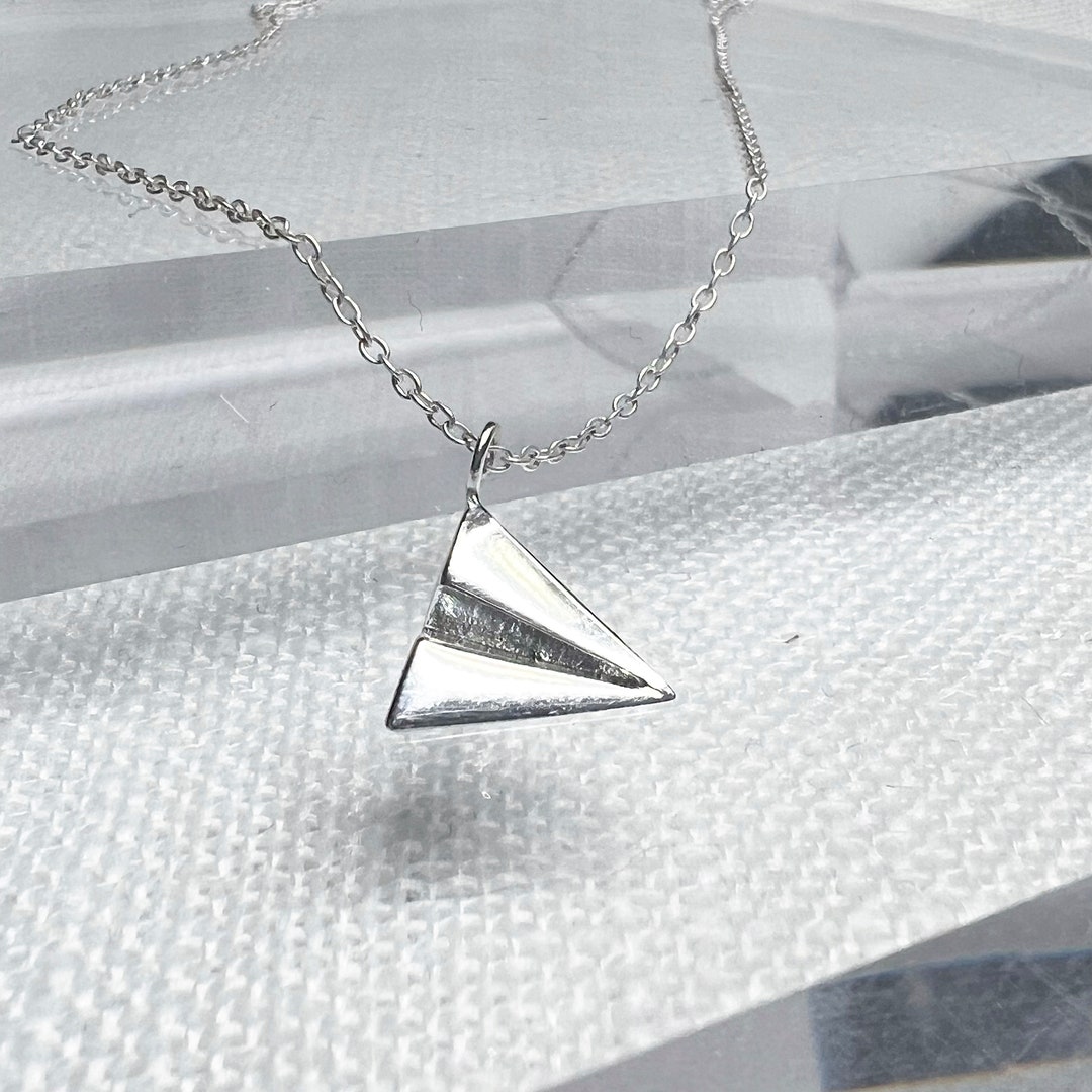 Sterling Silver Paper Airplane Necklace Paper Plane Pendant - Etsy