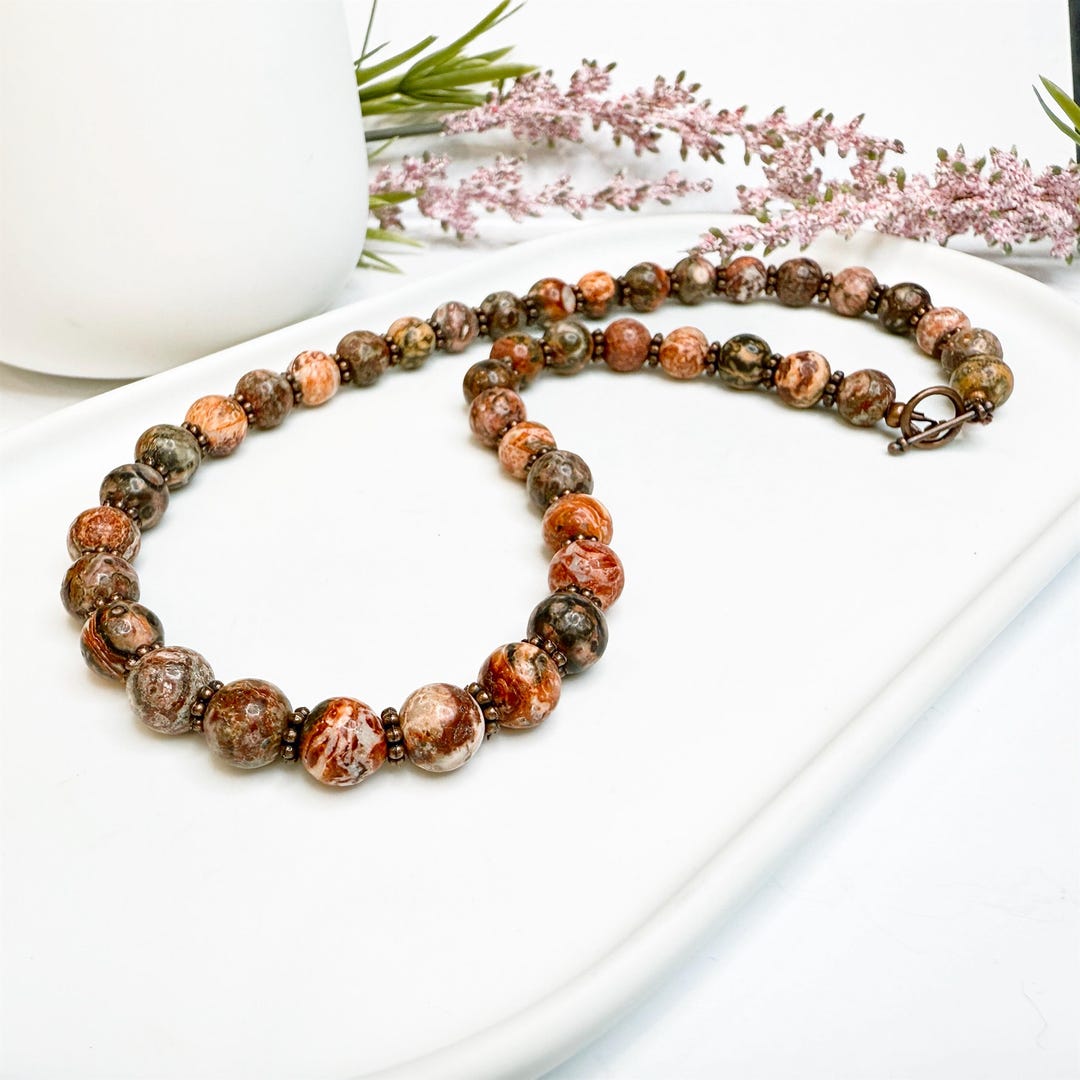Leopard Skin Jasper Necklace, Leopard Beaded Necklace, Leopard Jasper ...