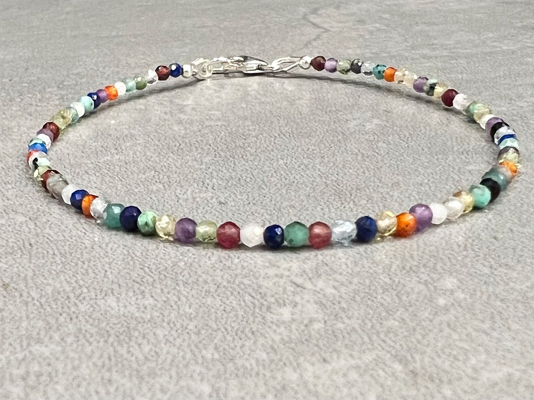 Dainty Multicolor Beaded Bracelet, Mixed Gemstone Bracelet, Multi Color ...