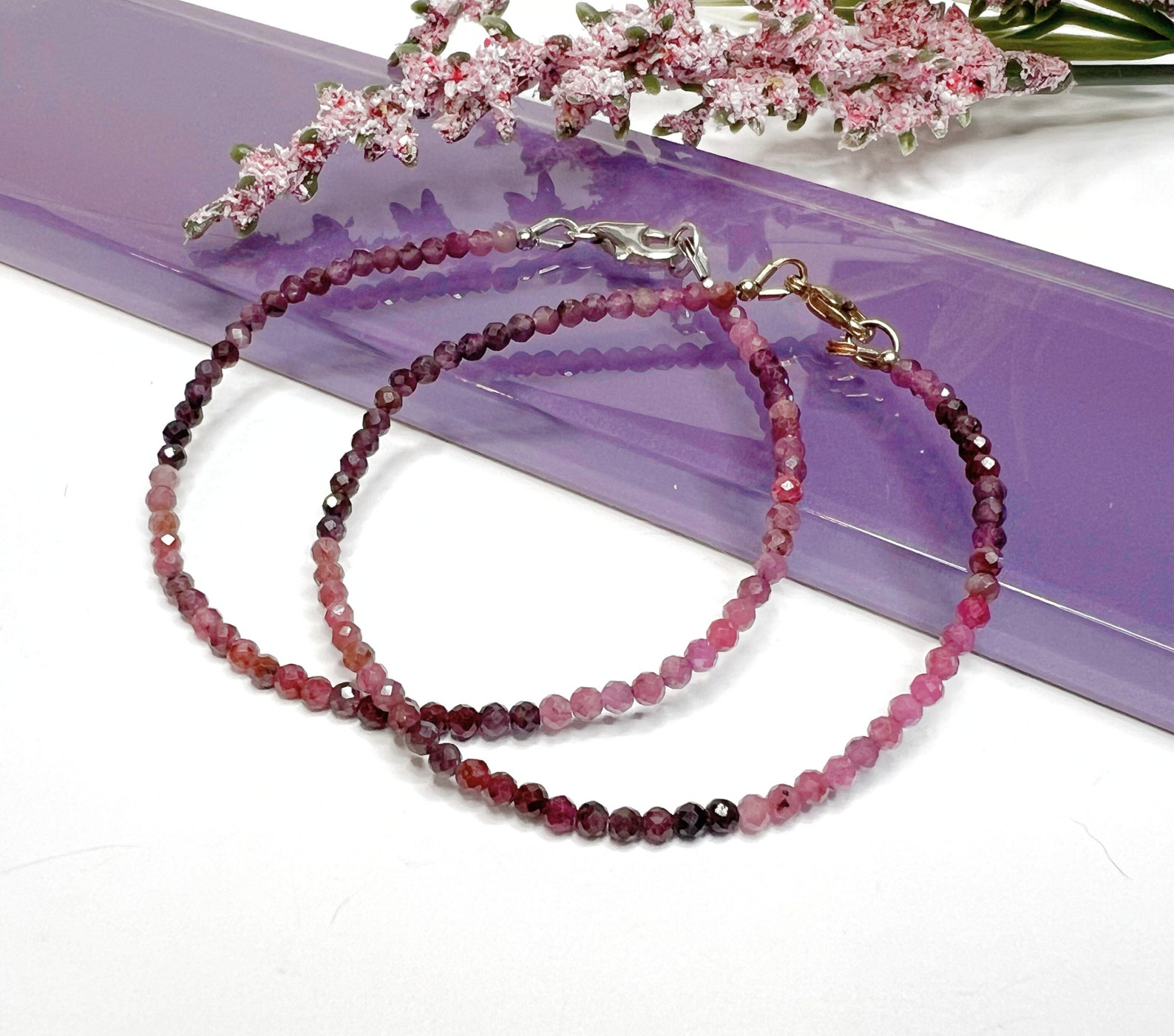 Natural Ruby Beaded Bracelet, July Birthstone, Red & Pink Ombre ...