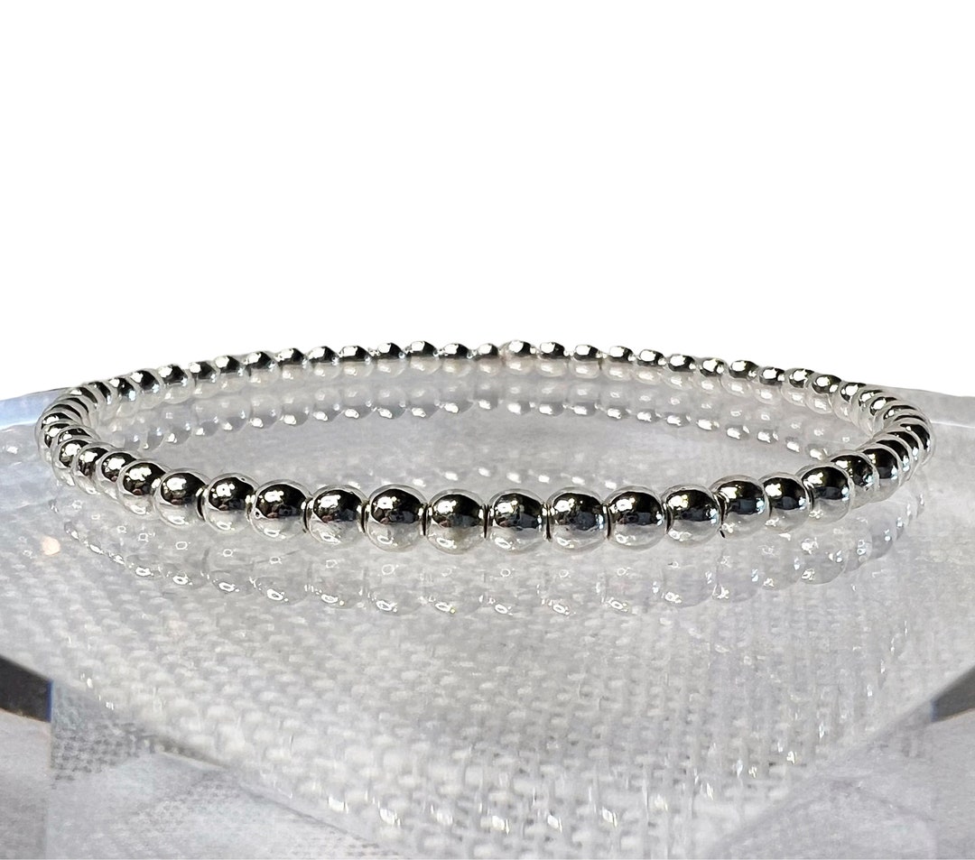 Silver Hematite Stretch Bead Bracelet, Simple Ball Beaded Anklet ...