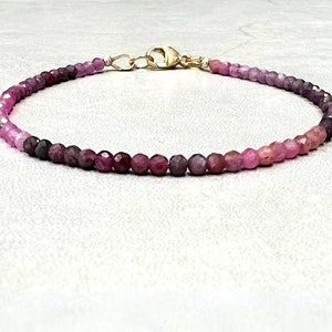 Natural Ruby Beaded Bracelet, July Birthstone, Red & Pink Ombre ...