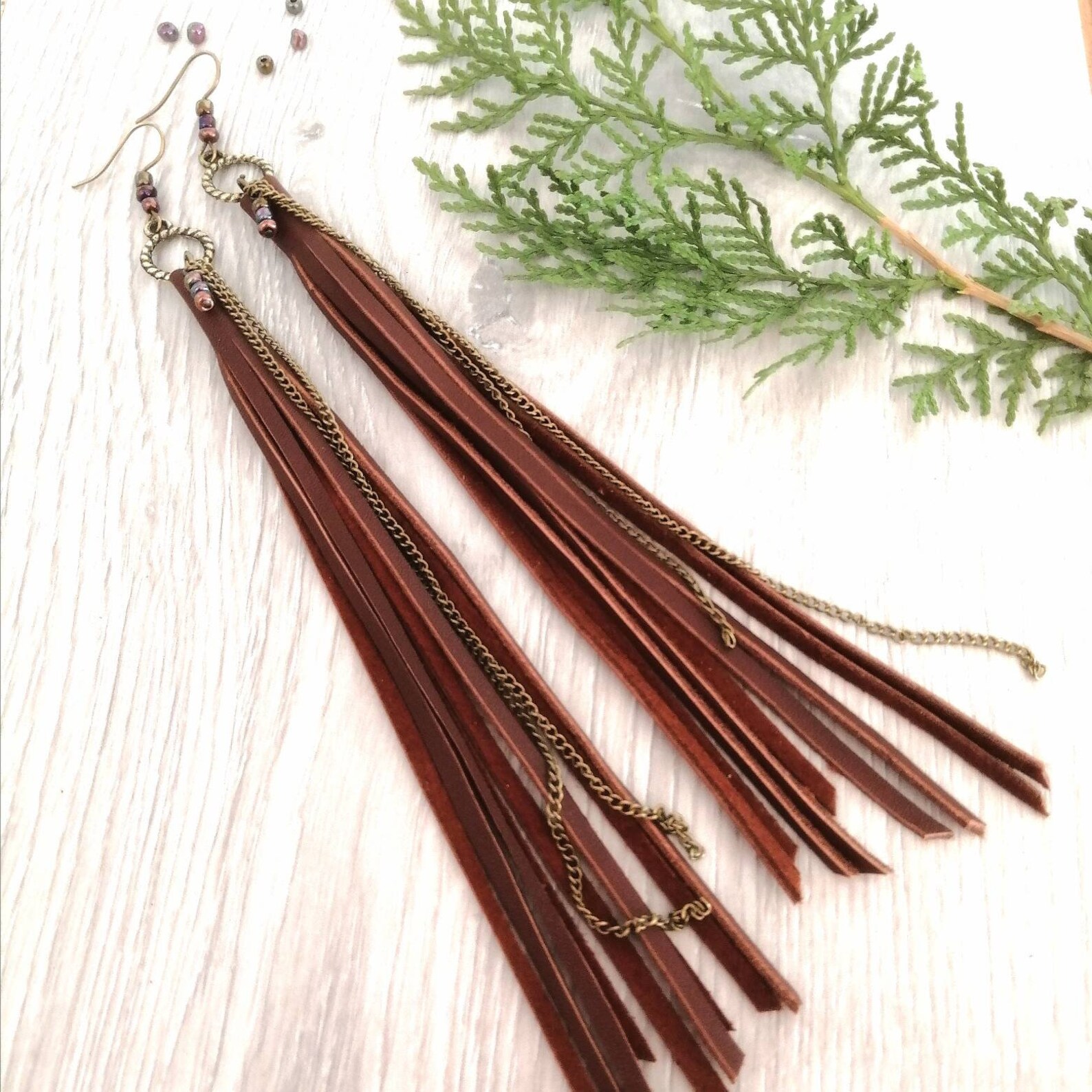 Long Genuine Leather Fringe Earrings for Women Dangle Boho - Etsy