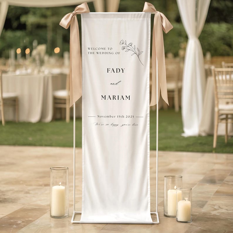 Personalized Event Welcome Banner | Satin Crepe Wedding Fabric Sign ...