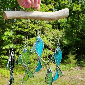 Stained Glass Fish Hanging From Driftwood Nautical Decor, Fish Decor ...