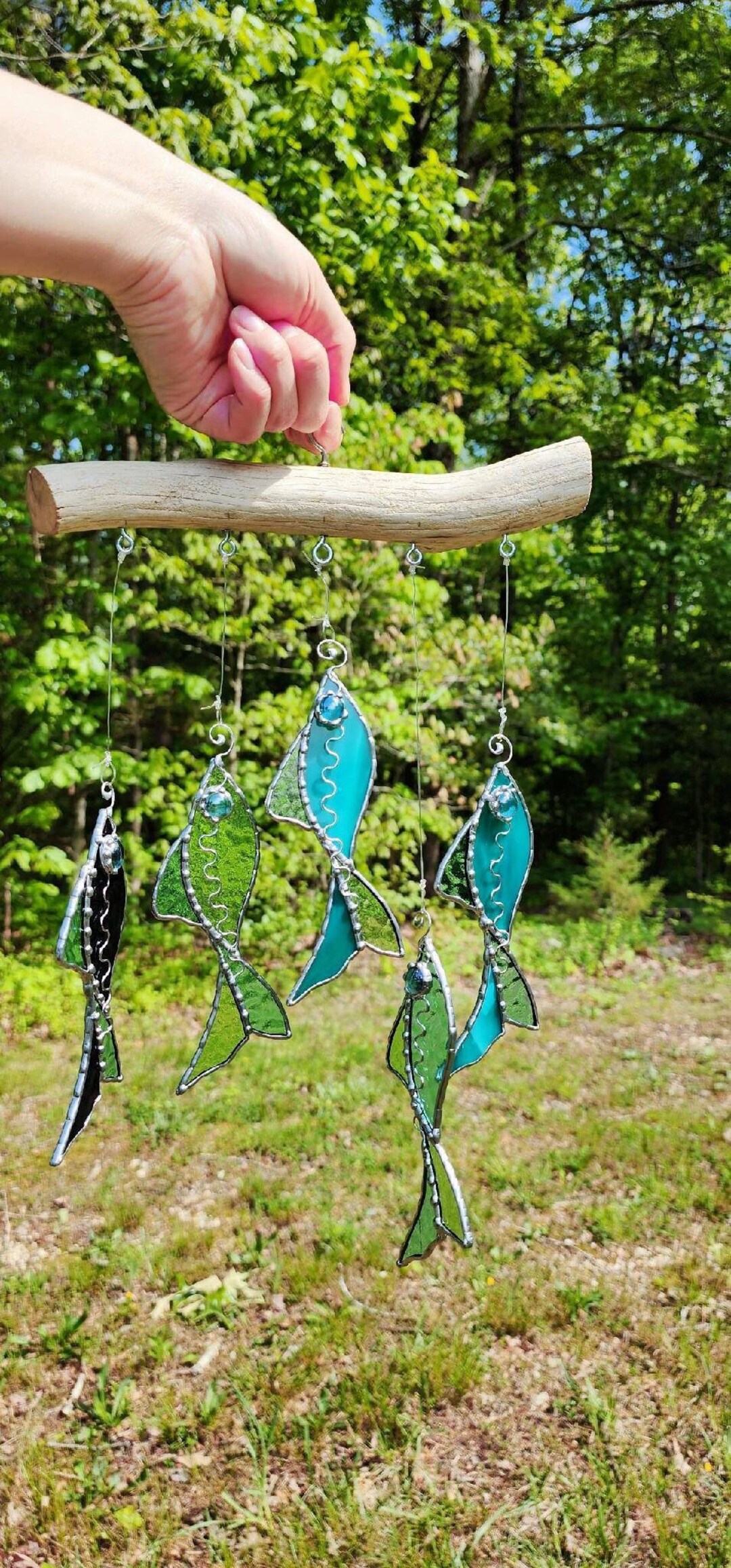 Stained Glass Fish Hanging From Driftwood Nautical Decor, Fish Decor ...