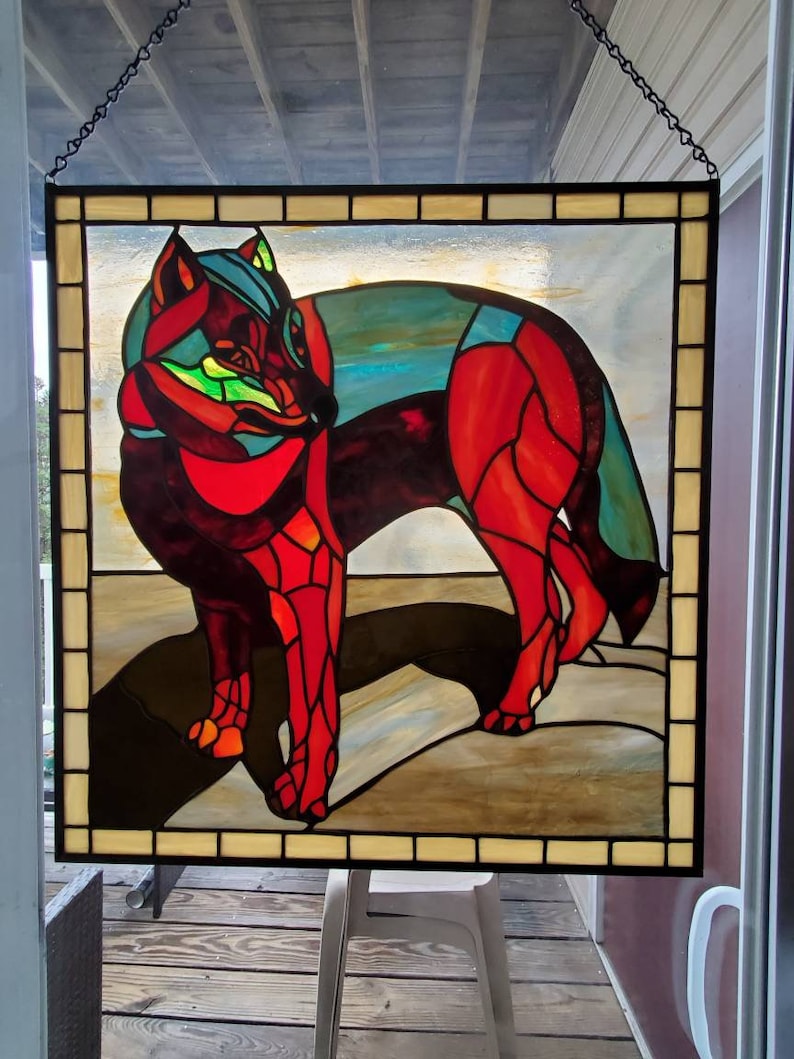 Stained Glass Wolf Panel Wolf Decor Wolf Art Glass Wolf - Etsy