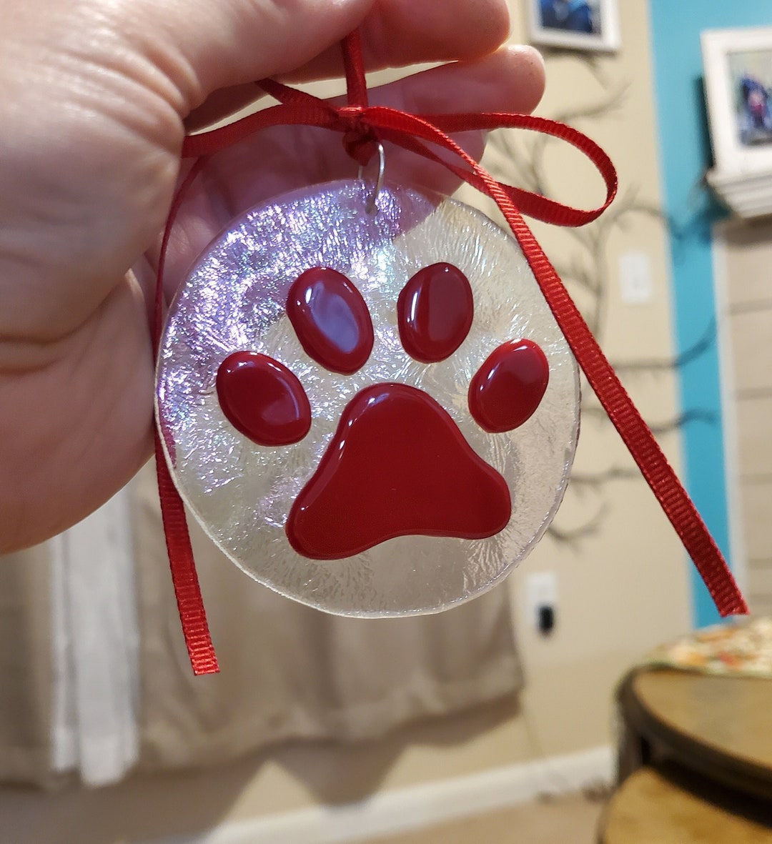 Paw Prints Fused Glass Ornament Christmas Tree Ornament Gift for Cat ...