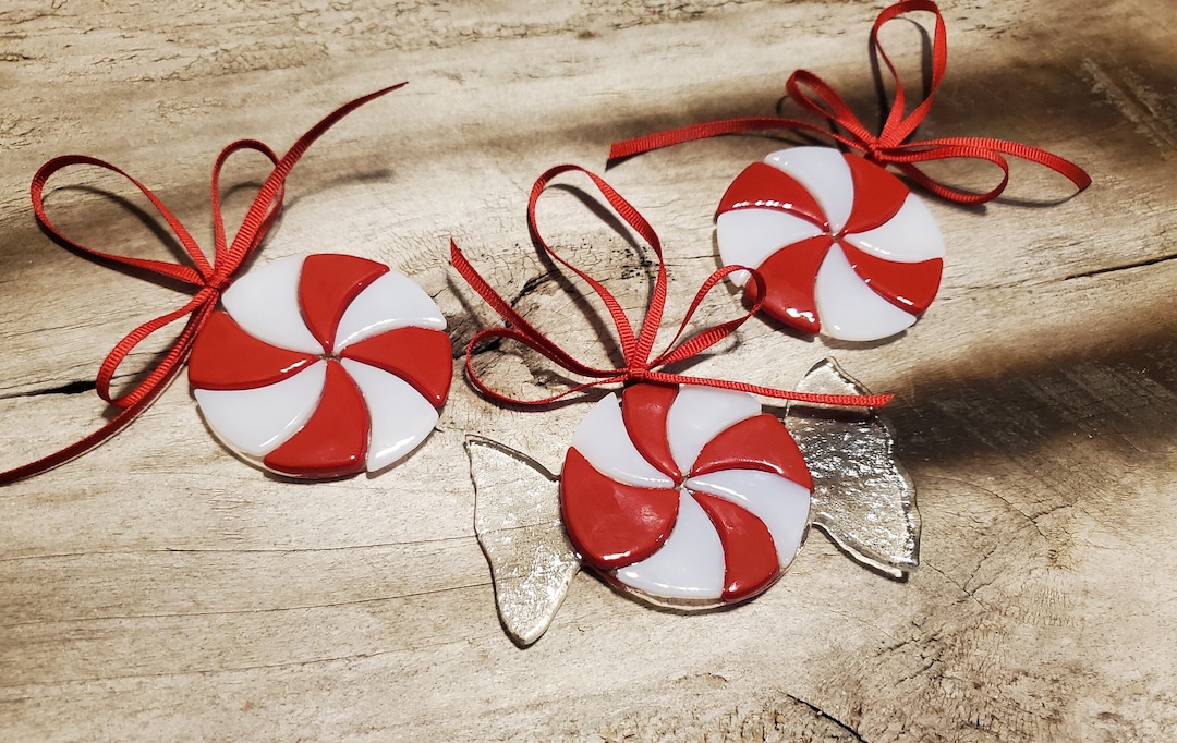 Fused Glass Peppermint Ornament, Candy Ornaments Christmas Tree ...