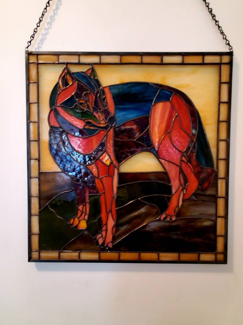 Stained Glass Wolf Panel Wolf Decor Wolf Art Glass Wolf - Etsy