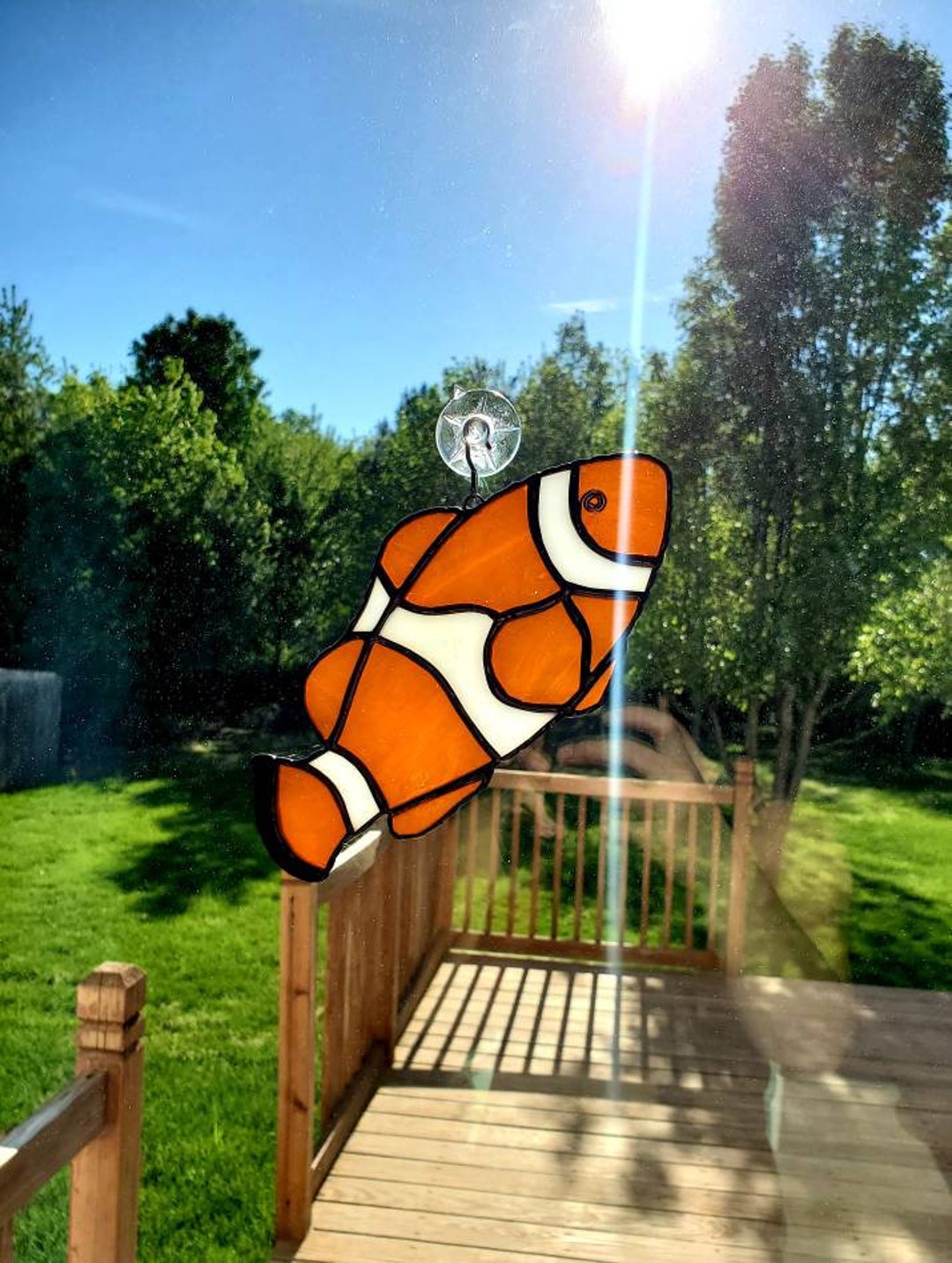 Stained Glass Clown Fish Suncatcher, Glass Clown Fish, Fish Décor ...