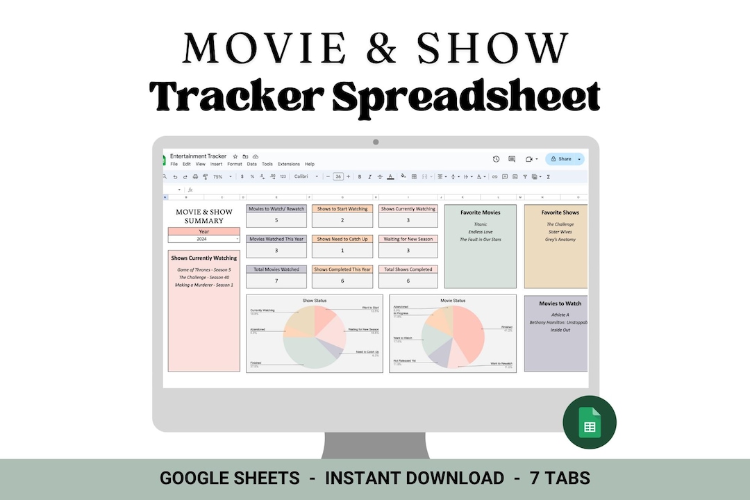 Movie & TV Show Tracker: Google Sheets Spreadsheet (digital Download ...