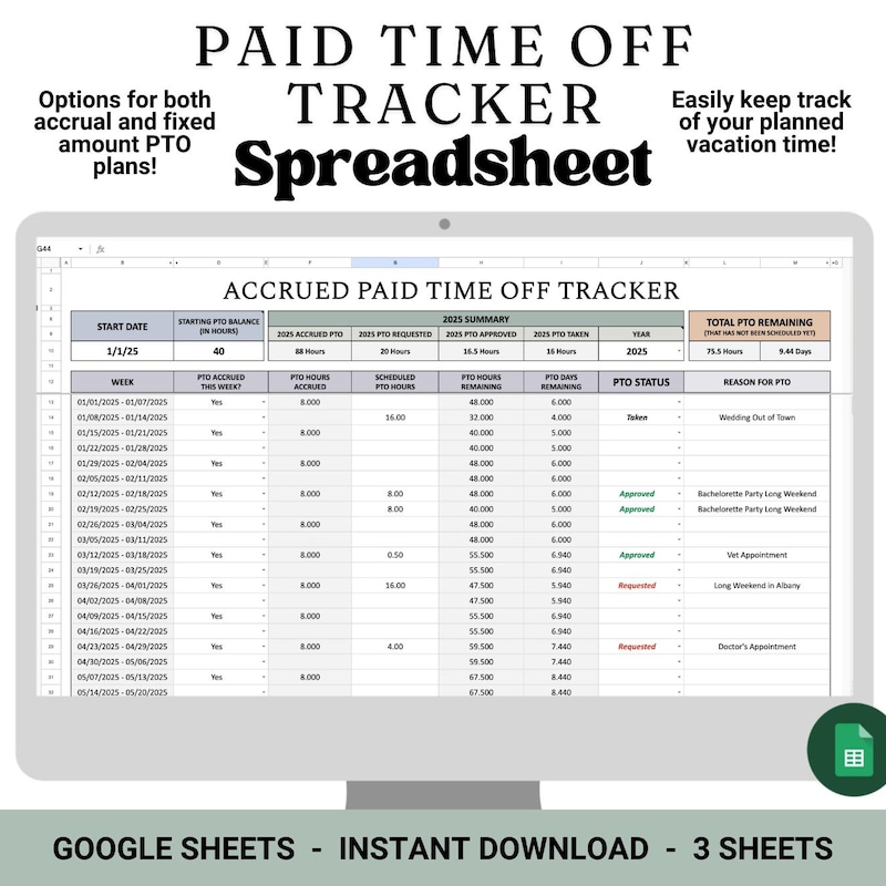 Pto Google Sheets Tracker - Etsy