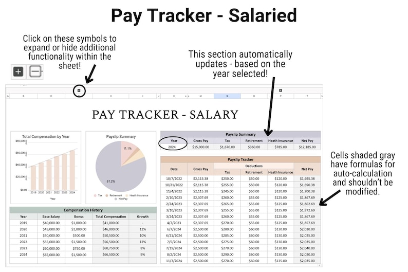 Salary Tracker Spreadsheet: Hourly & Salaried (google Sheets Template ...