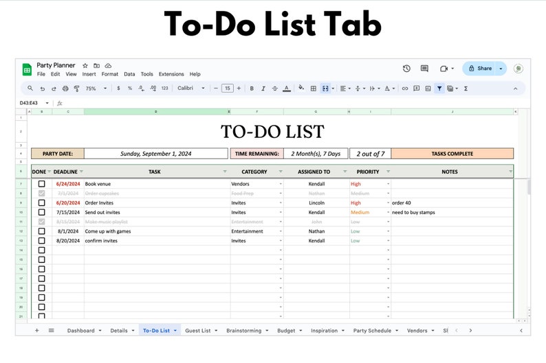 Digital Party Planning Spreadsheet: Google Sheets Template (instant ...