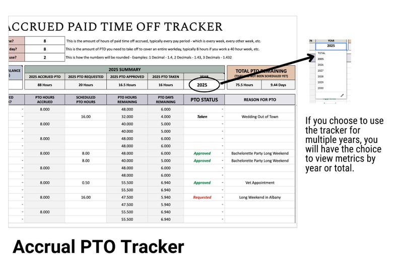 Paid Time off Tracker: PTO Vacation Planner Google Sheets (instant ...
