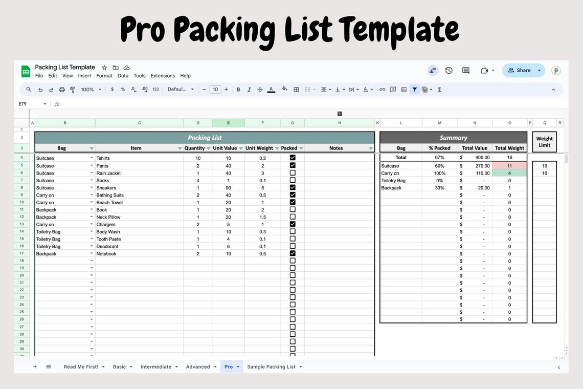 Travel Packing List Spreadsheet Google Sheets Template Packing ...