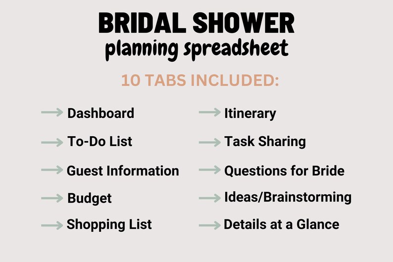 Bridal Shower Planning Spreadsheet Google Sheets Template Wedding Maid ...