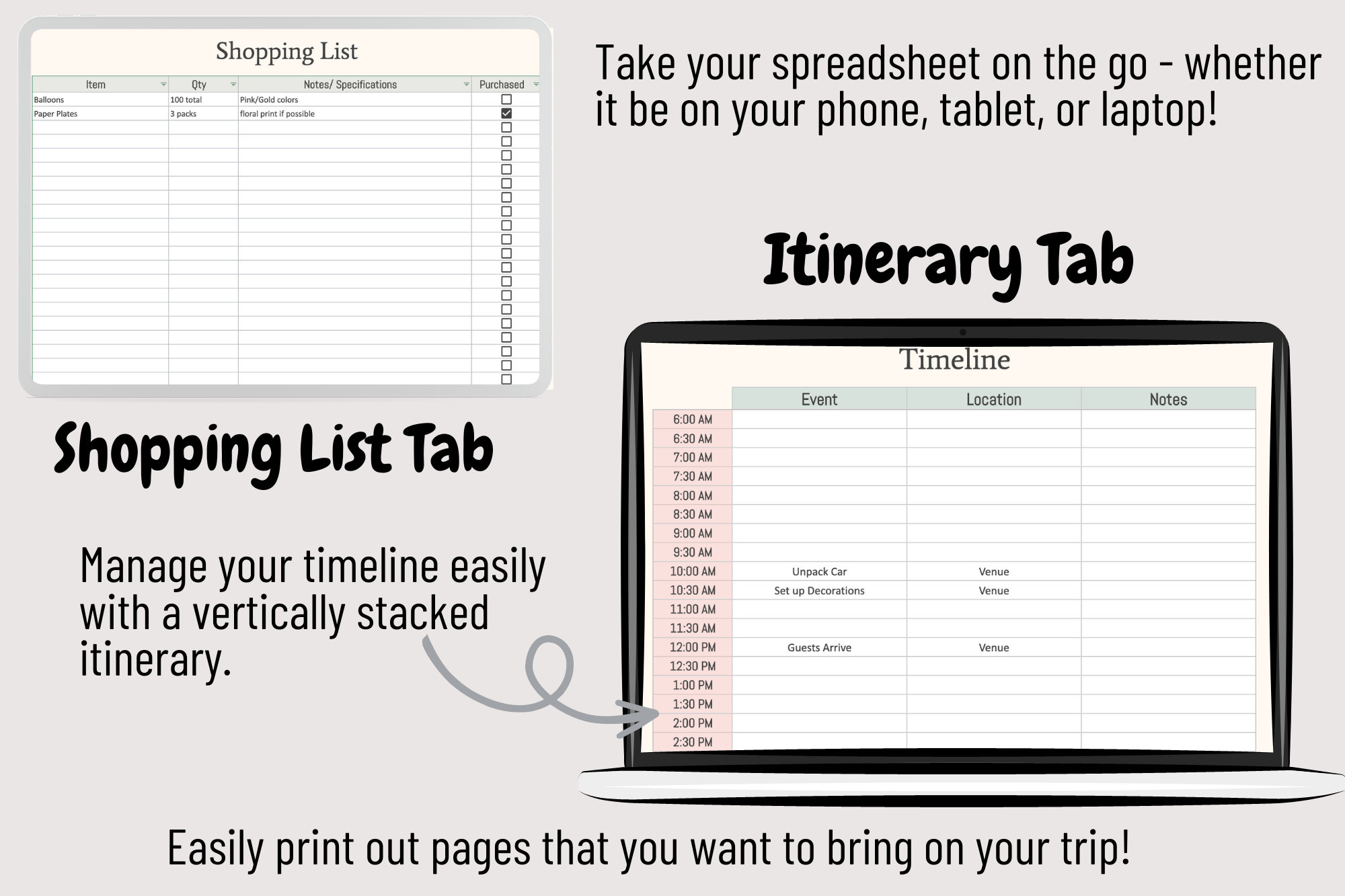Bridal Shower Planning Spreadsheet Google Sheets Template Wedding Maid ...