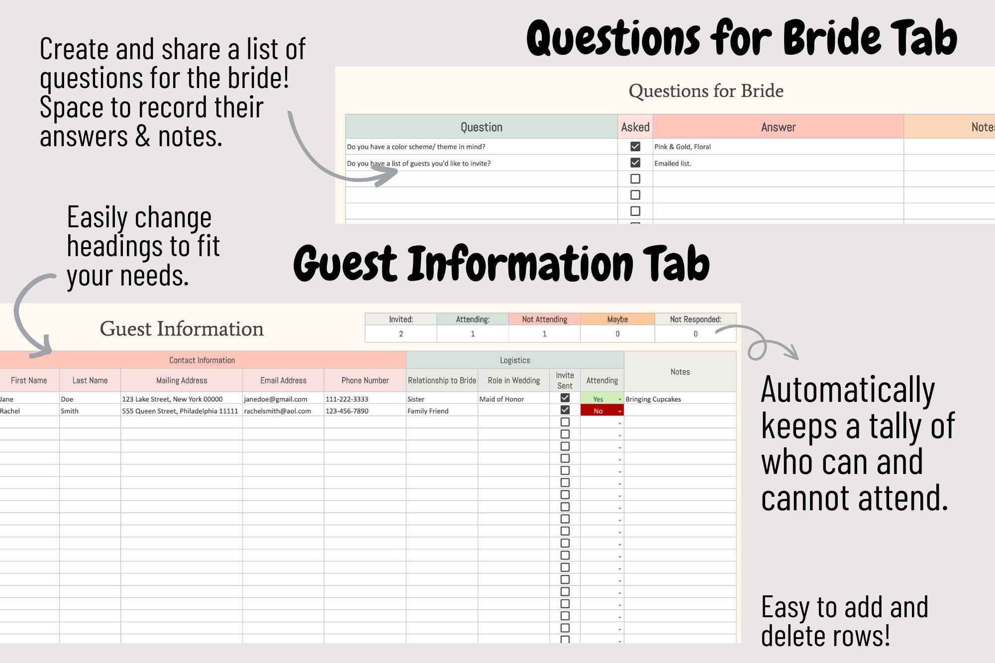 Bridal Shower Planning Spreadsheet Google Sheets Template Wedding Maid ...