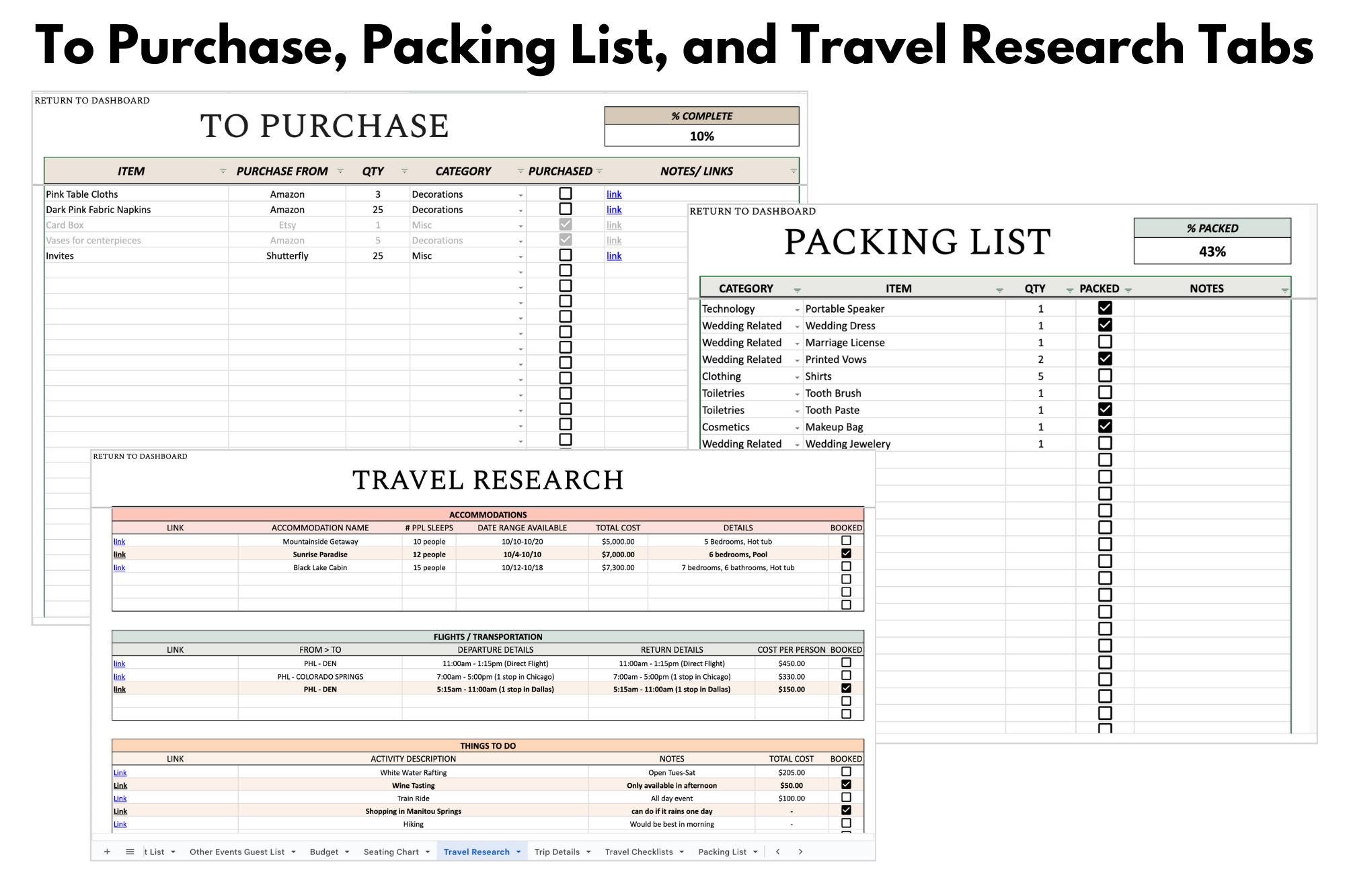 Destination Wedding Planner Destination Wedding Planning Spreadsheet ...