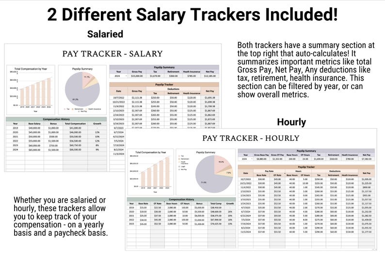 Salary Tracker Spreadsheet: Hourly & Salaried (google Sheets Template) - Etsy