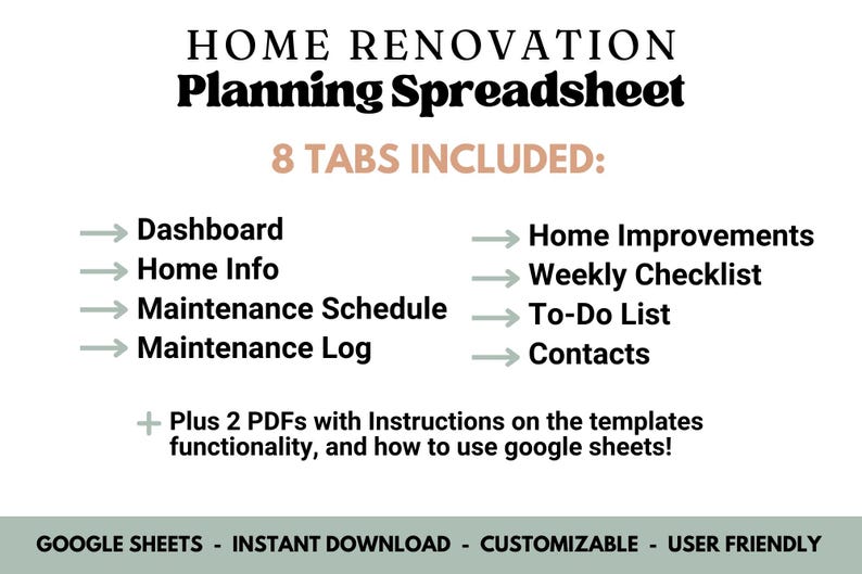 Home Management Planner: Google Sheets Template (instant Digital ...