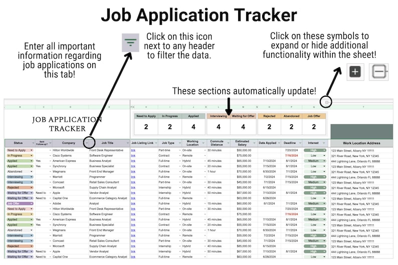 Job Application Tracker: Google Sheets Template (digital Download) - Etsy