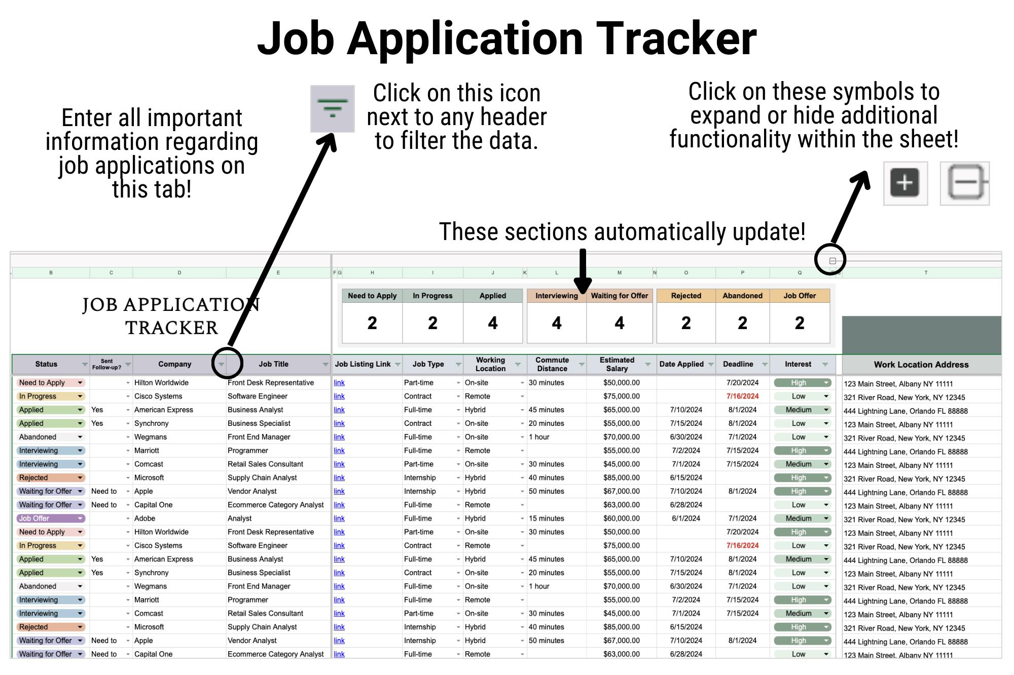 Job Application Tracker: Google Sheets Template (digital Download) - Etsy