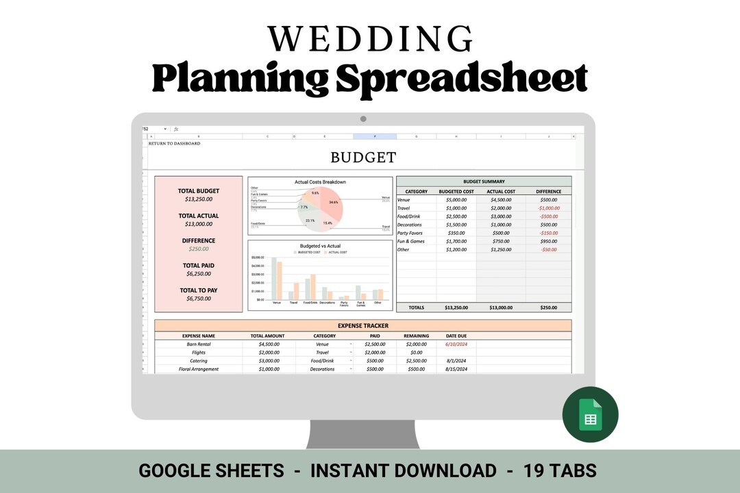 Wedding Planning Spreadsheet | Ultimate Wedding Planning Google Sheets ...