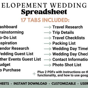 Elopement Wedding Planner: Google Sheets Template (instant Digital ...