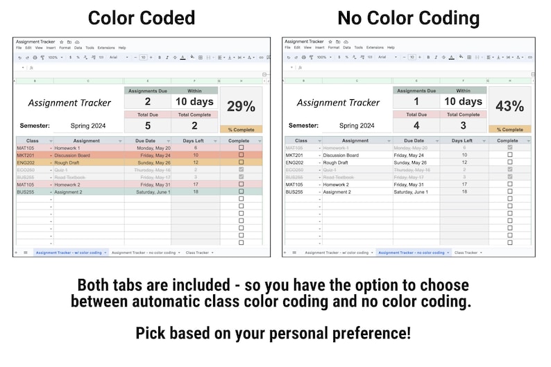 Assignment Tracker: School & College Spreadsheet (google Sheets) - Etsy