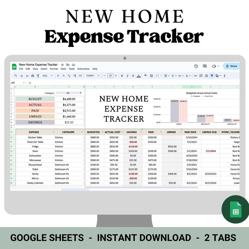 New Home Budget Sheet - Etsy