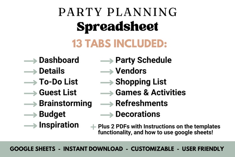 Digital Party Planning Spreadsheet: Google Sheets Template (instant ...