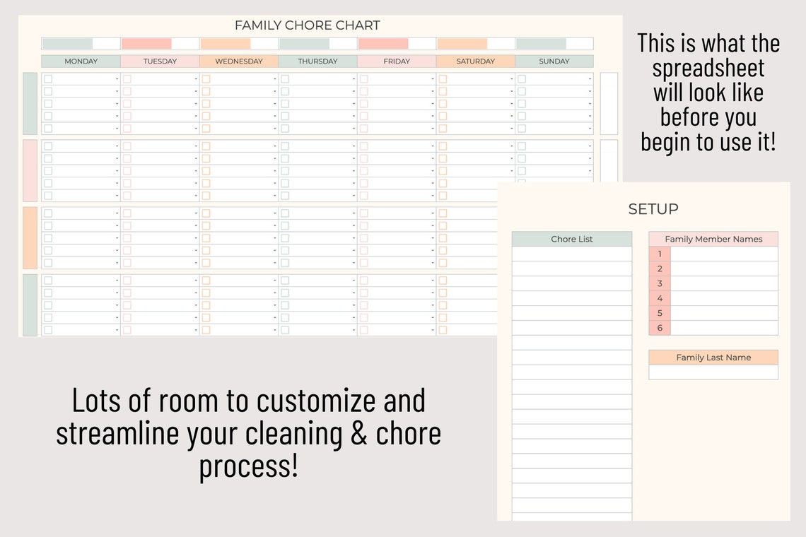 Family Chore Chart Google Sheets Customizable Spreadsheet Template ...