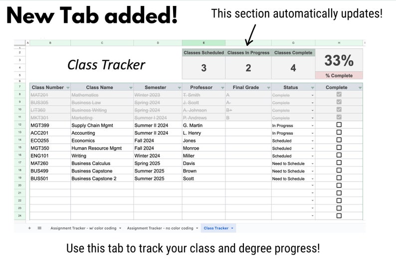 Assignment Tracker: School & College Spreadsheet (google Sheets) - Etsy