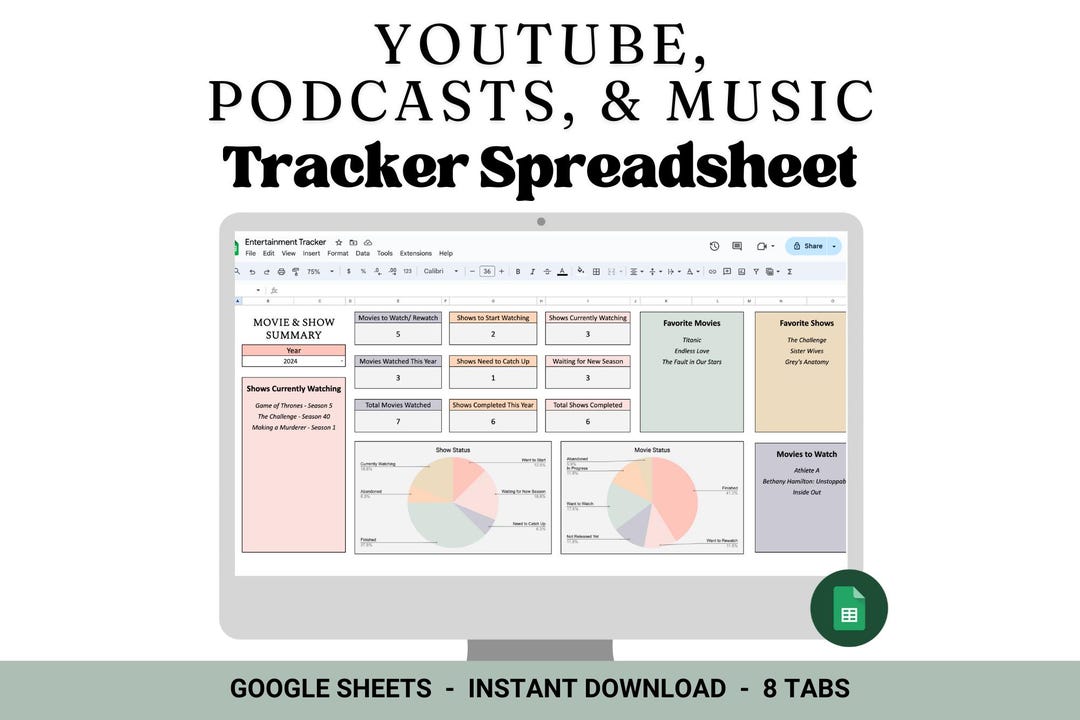 Youtube, Podcast, & Music Tracker Spreadsheet | Google Sheets Template ...