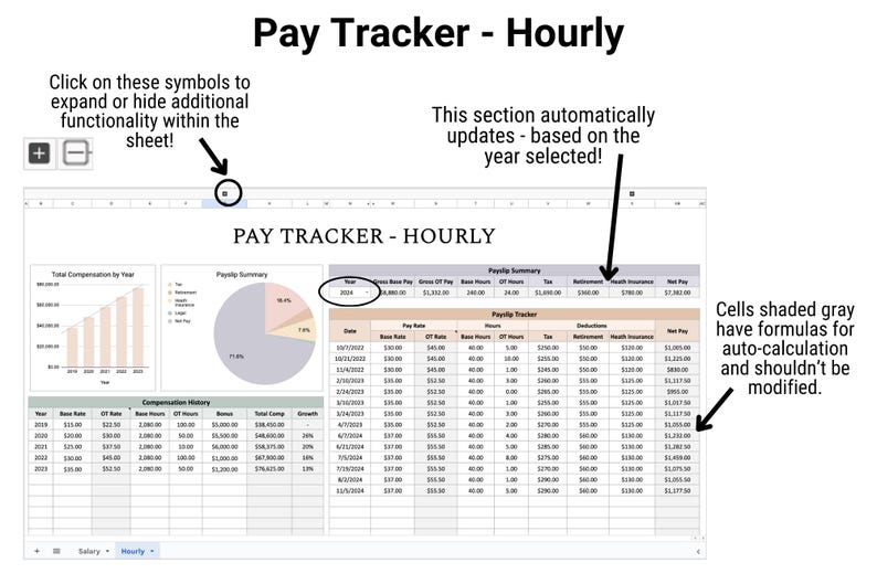 Salary Tracker Spreadsheet: Hourly & Salaried (google Sheets Template ...