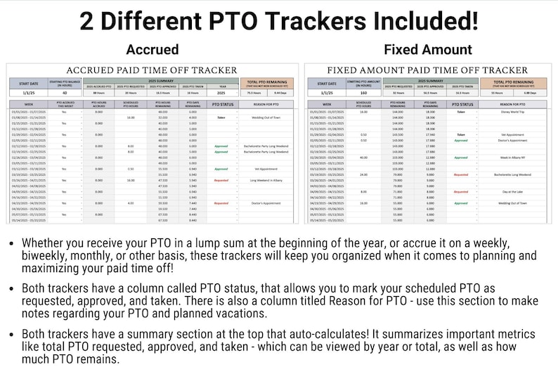 Paid Time off Tracker: PTO Vacation Planner Google Sheets (instant ...