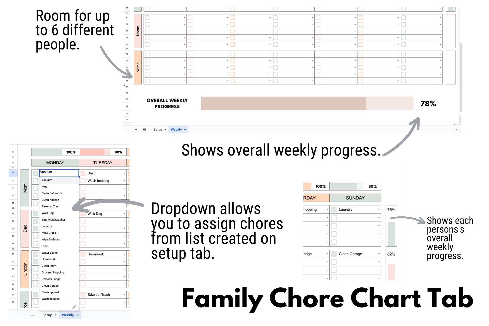 Family Chore Chart | Google Sheets | Customizable Spreadsheet Template ...