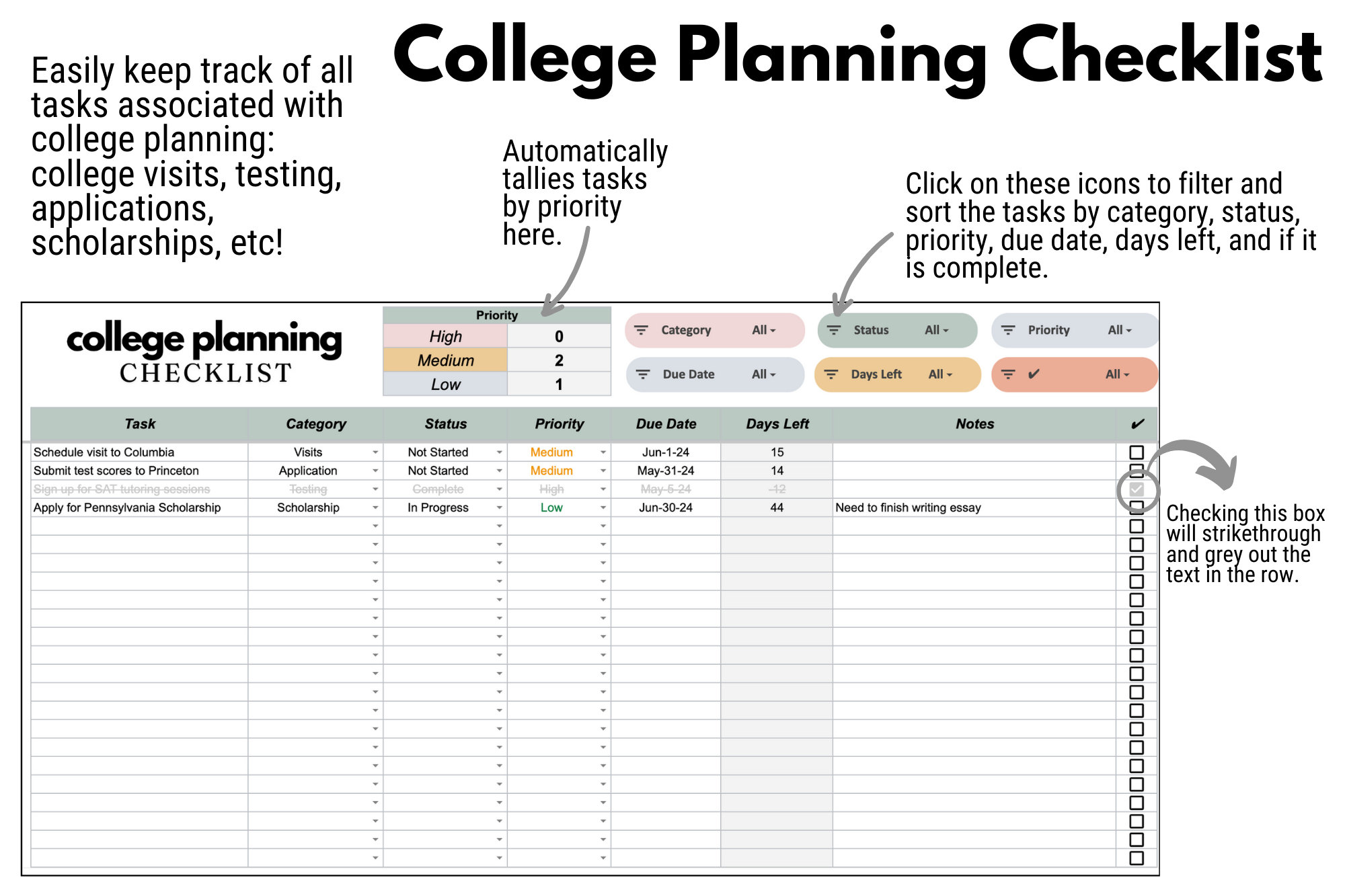College Application Tracker: Google Sheets, Planner & Comparison Tool (instant Digital Download ...