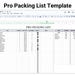 Travel Packing List Spreadsheet: Google Sheets Template (digital ...