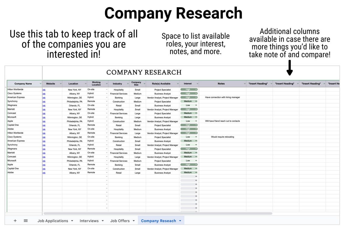 Job Application Tracker: Google Sheets Template (digital Download) - Etsy