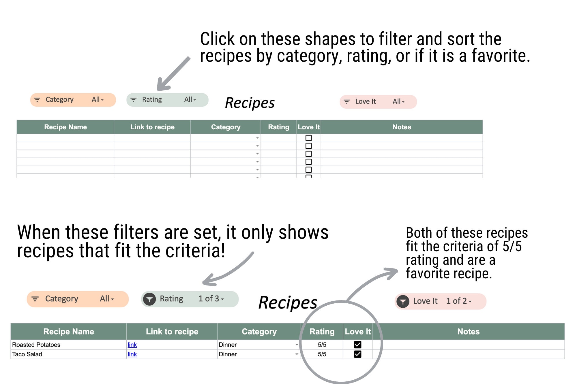 Recipe Organizer Spreadsheet: Google Sheets Template (instant Digital ...