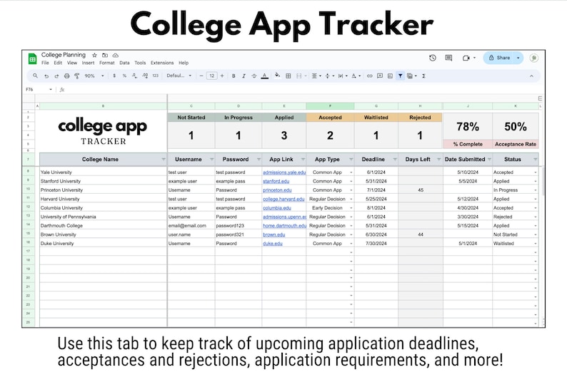 College Application Tracker: Google Sheets, Planner & Comparison Tool ...