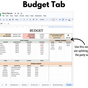 Digital Party Planning Spreadsheet: Google Sheets Template (instant ...