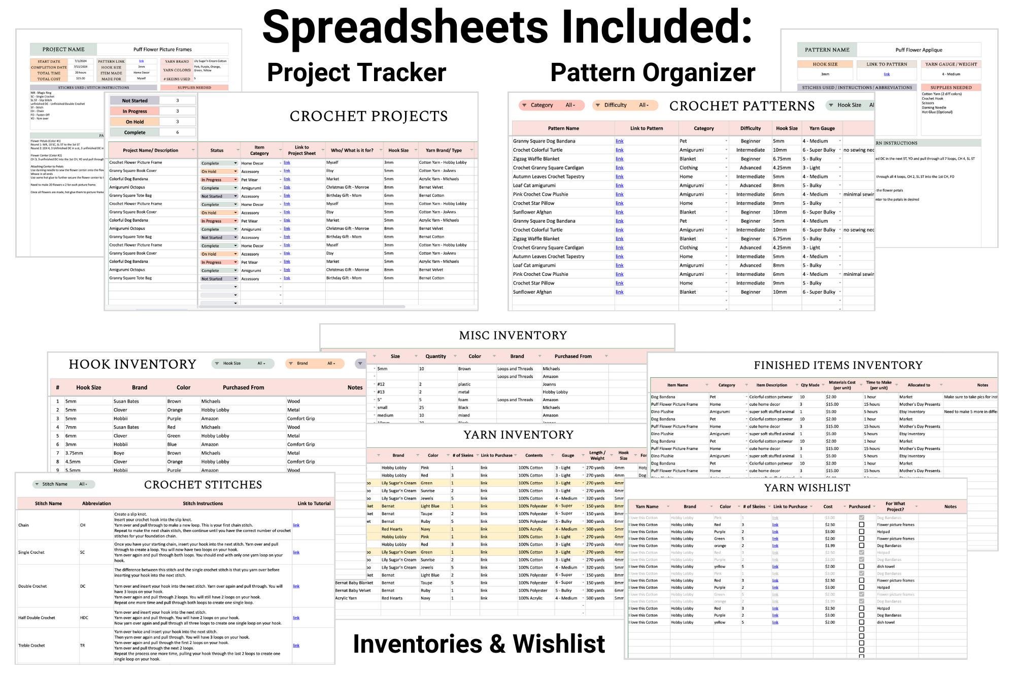 Crochet Planning Spreadsheet Bundle: Google Sheets Template (digital ...