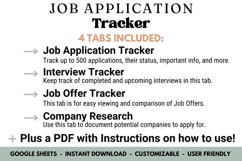 Job Application Tracker: Google Sheets Template (digital Download) - Etsy